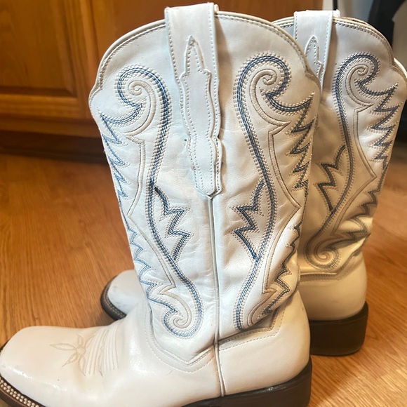 Dan Post | Shoes | Dan Post Cream And Blue Heeled Boots | Poshmark